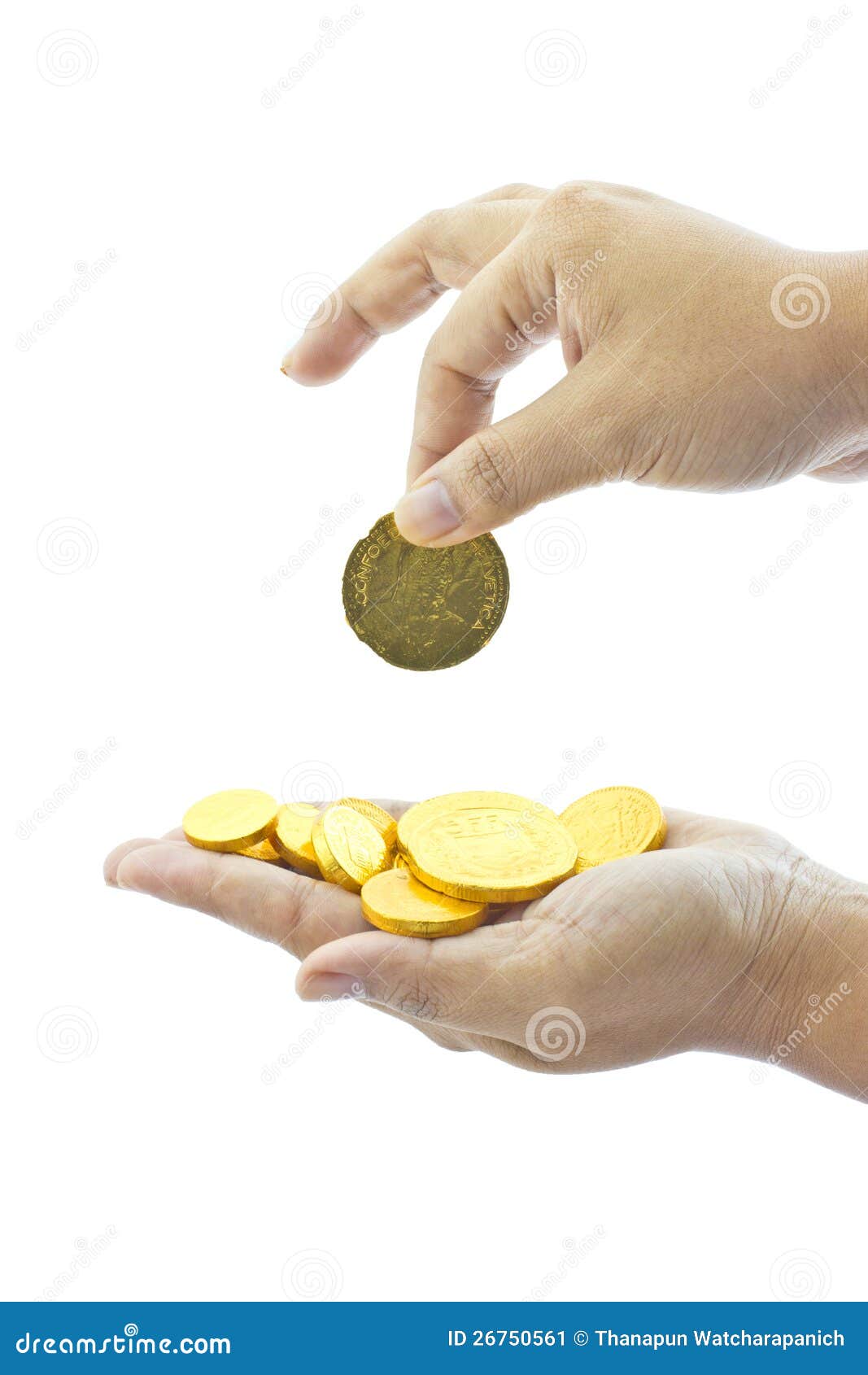 Hand with gold coins stock image. Image of commercial - 26750561
