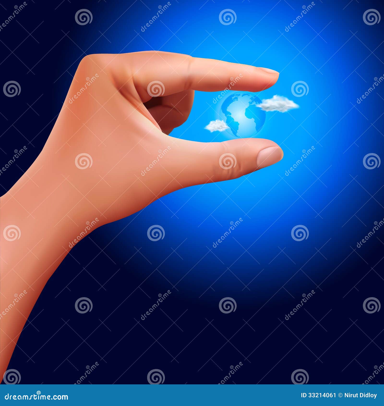 Hand Grab the World Globe with Around Cloud Stock Vector - Illustration ...