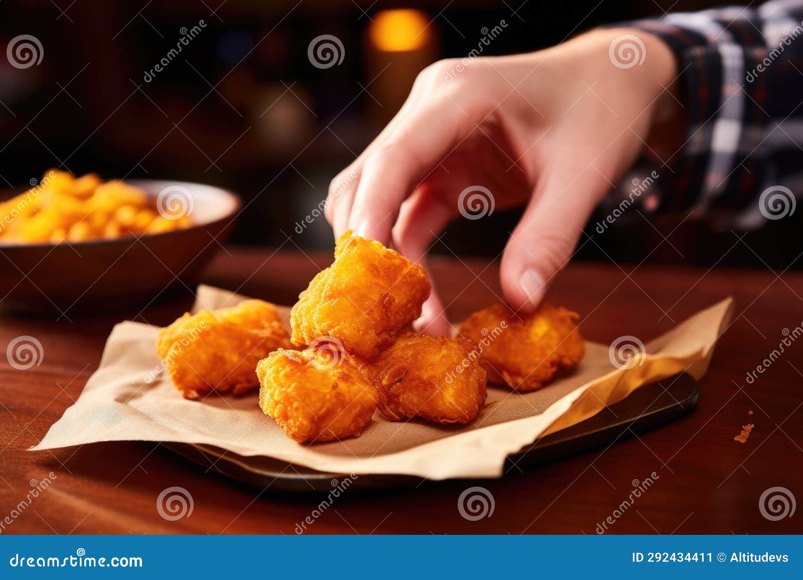 Hand Grabbing a Chicken Nugget from a Napkin Stock Image - Image of ...
