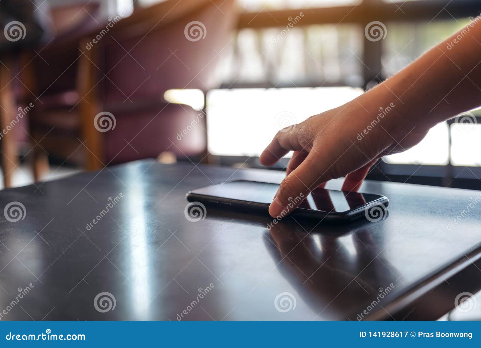 A Hand Grabbing and Picking Up Mobile Phone Stock Image - Image of copy ...