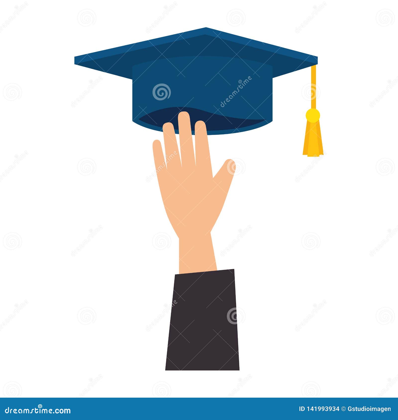 Hand with graduation hat stock vector. Illustration of isolate - 141993934