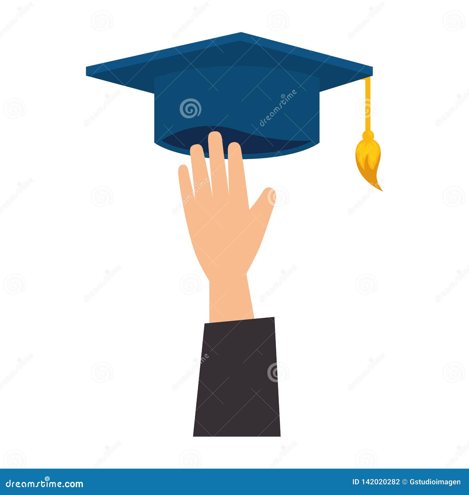 Hand with graduation hat stock vector. Illustration of learning - 142020282