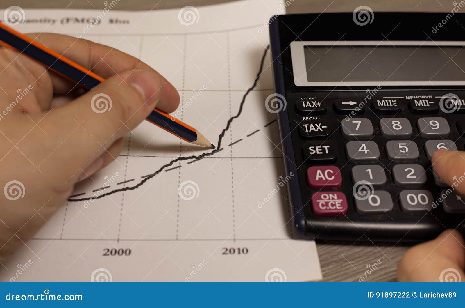 Hand on Graph of Growth with Calculator Stock Photo - Image of ...