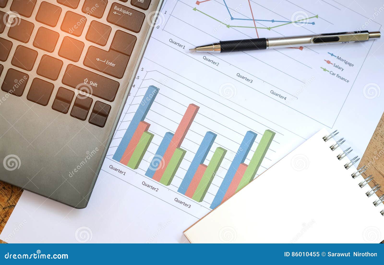 Hand on Graph To Analyze the Data with Laptop Computer. Stock Image ...