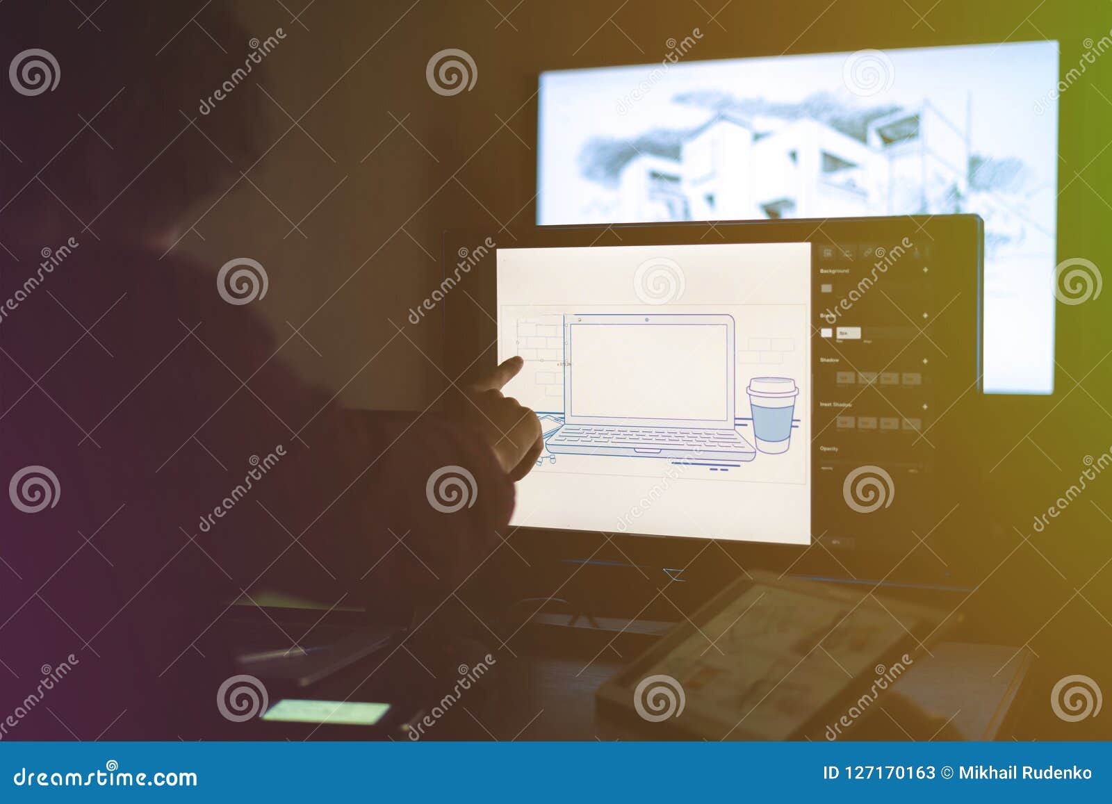 Hand of Graphic Designer Making a Sketch Using Touch Screen Pane Stock ...