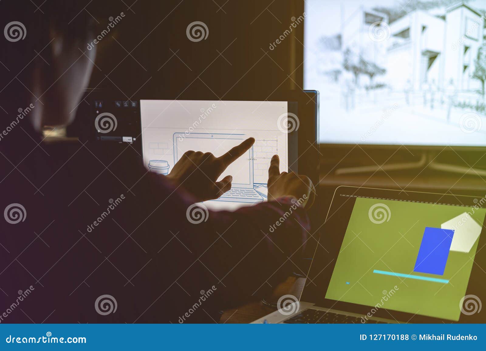 Hand of Graphic Designer Making a Sketch Using Touch Screen Pane Stock ...