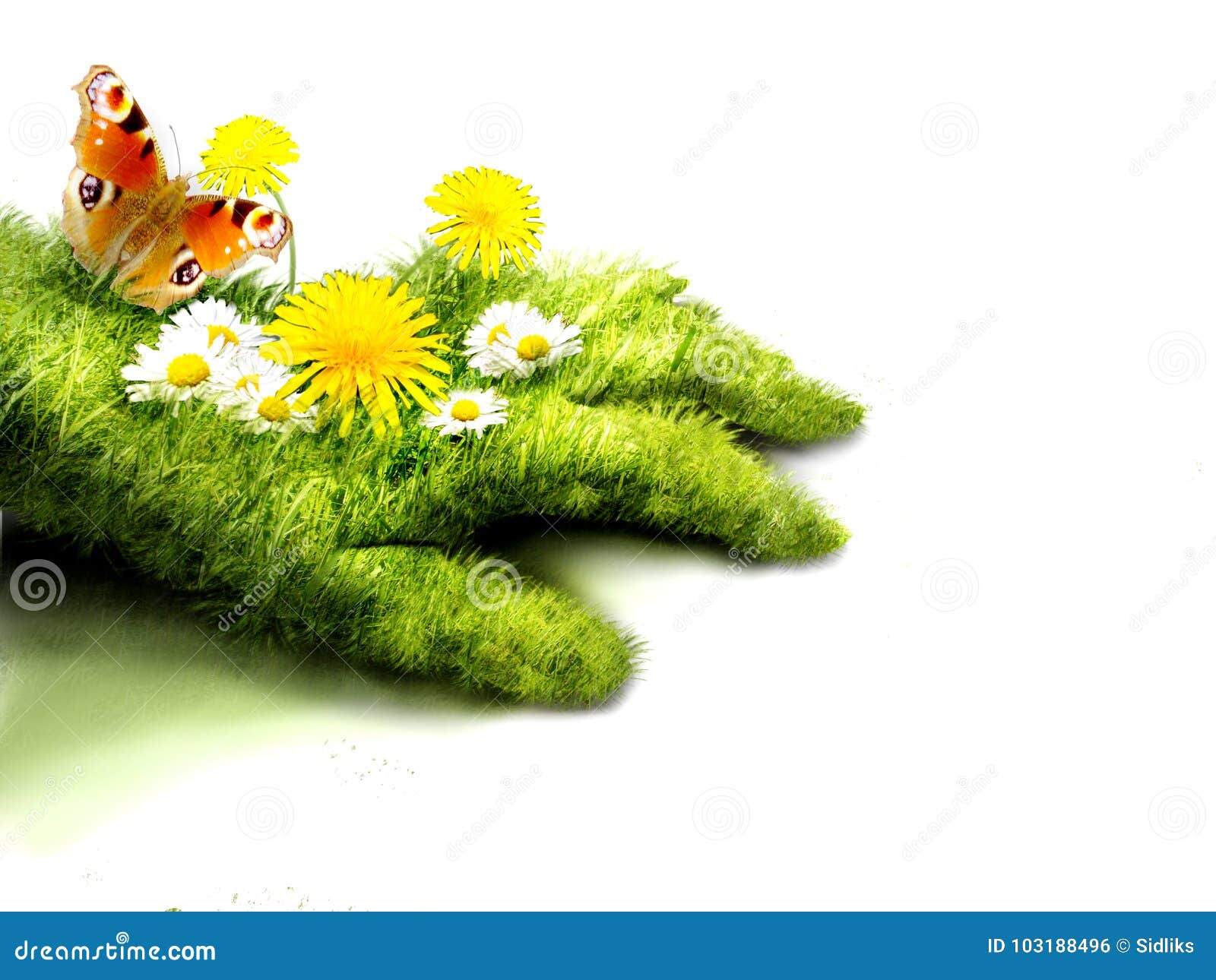 Hand with Grass and Spring Flowers Stock Photo - Image of nature, hand ...