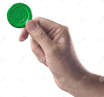 Hand with green button stock image. Image of nails, plastic - 34629