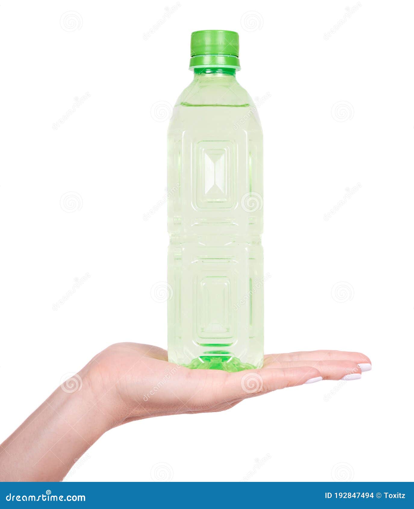 Hand with Green Colored Water Bottle, Isolated on White Background ...