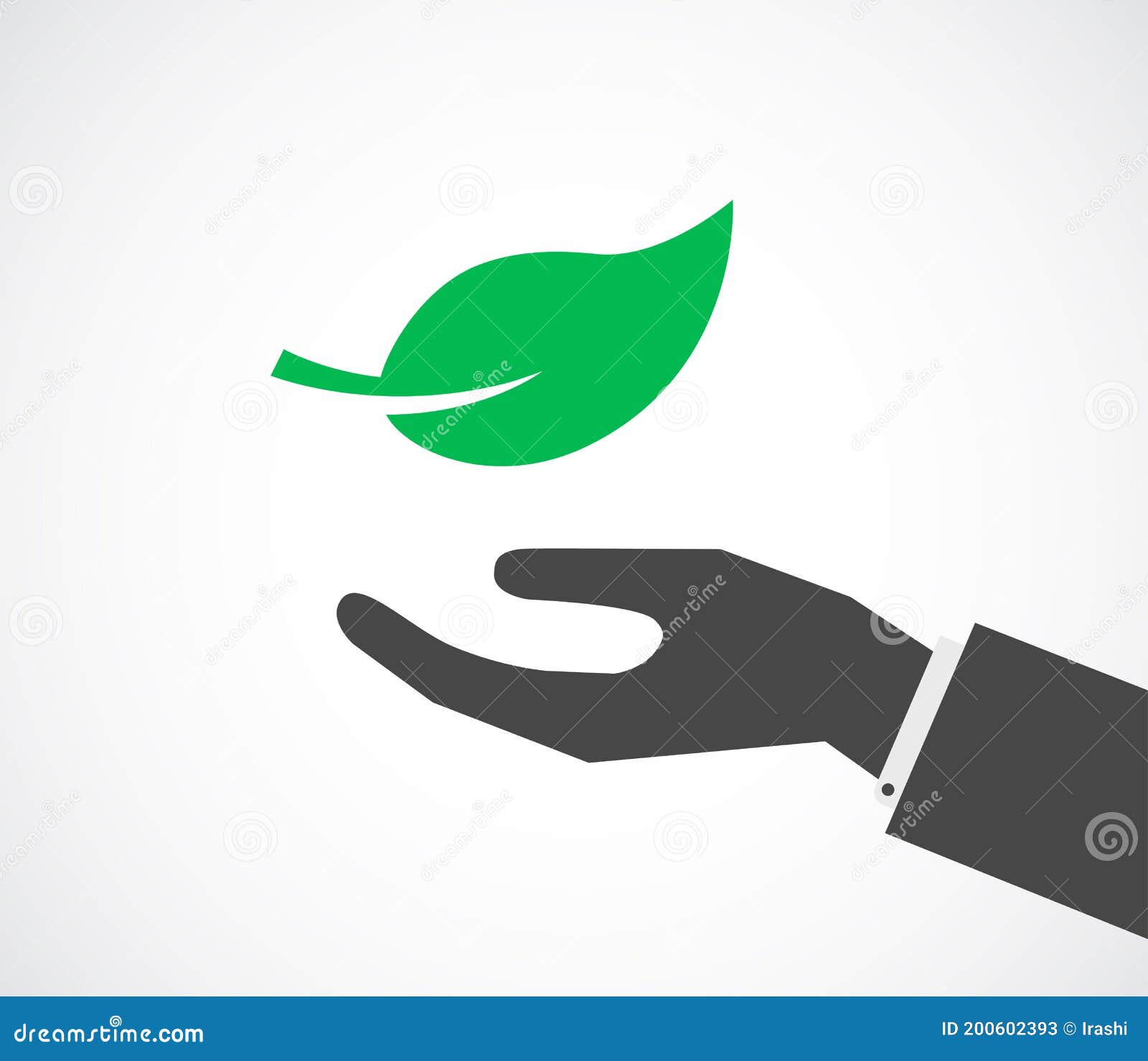 Hand with green leaf icon stock vector. Illustration of care - 200602393