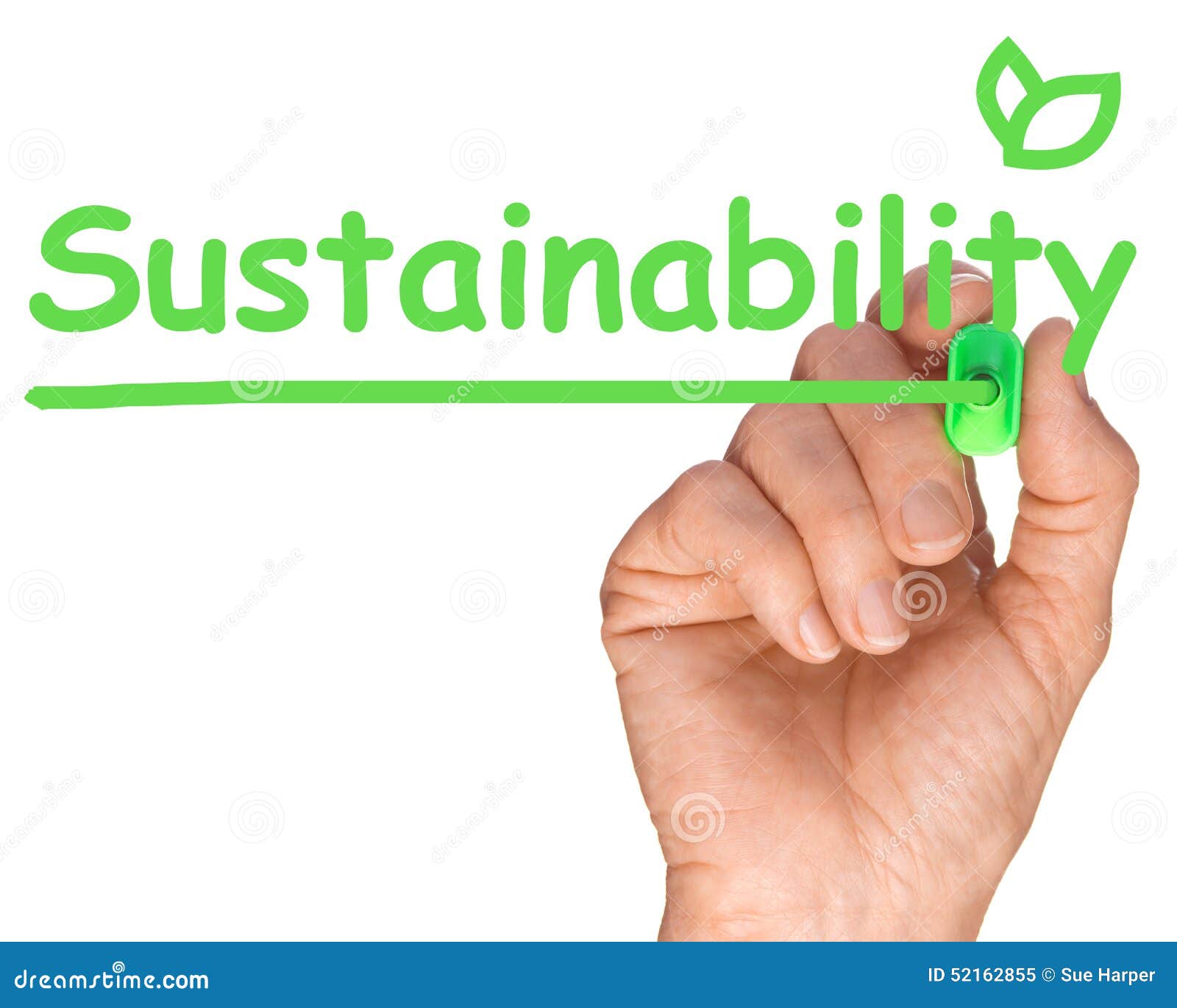 Hand with Green Pen Drawing Sustainability Stock Image - Image of ...