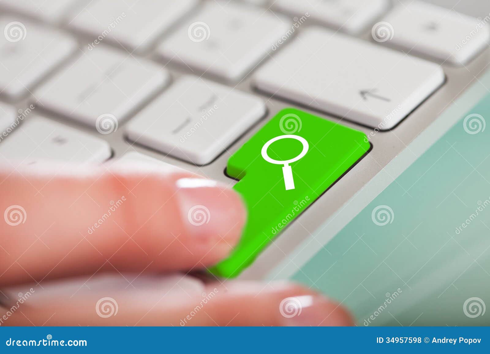 Hand on Green Search Button Stock Photo - Image of control, glass: 34957598