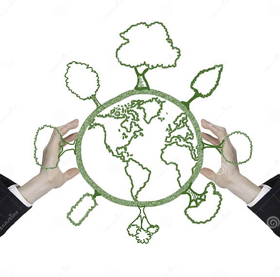 Hand with Green World Drawing Stock Illustration - Illustration of ...