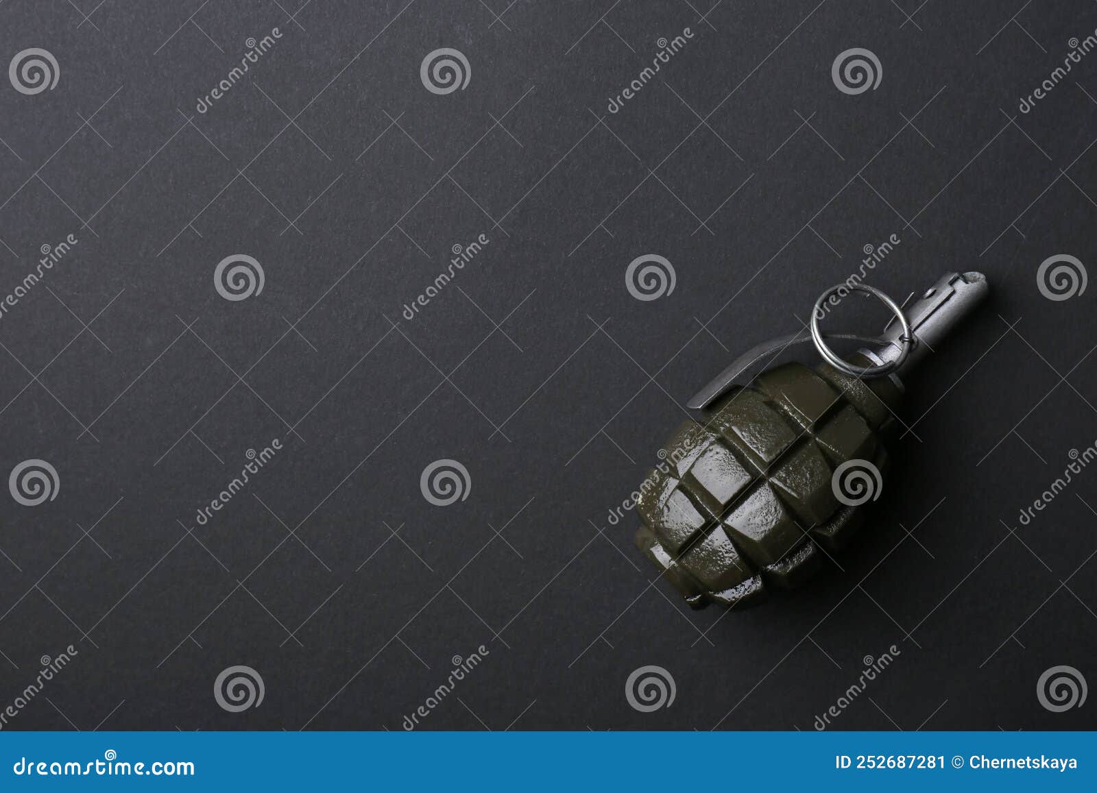 Hand Grenade on Black Background, Top View. Space for Text Stock Image ...