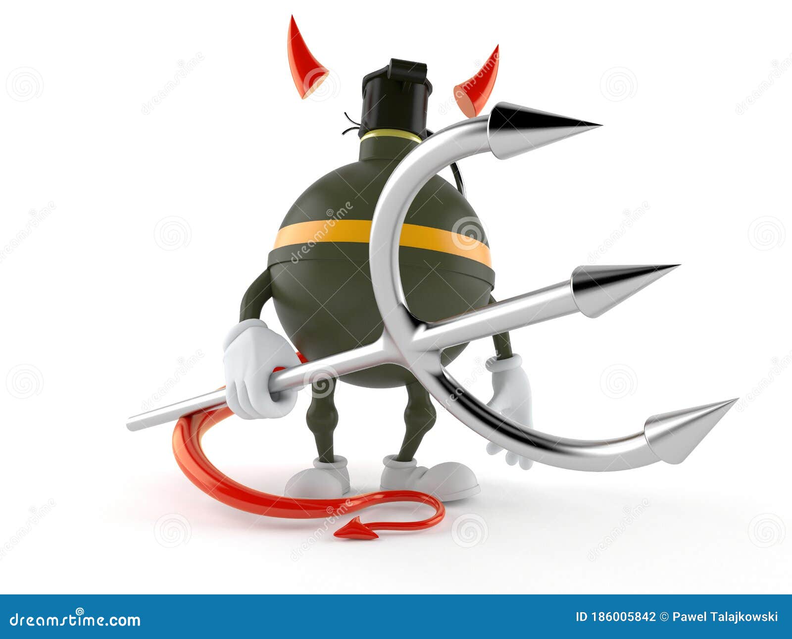 Hand Grenade Character with Devil Horns and Pitchfork Stock ...