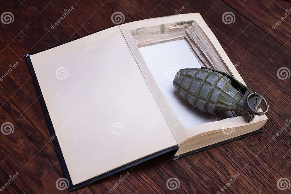 Hand Grenade Hidden in a Book Stock Photo - Image of blunderbuss ...