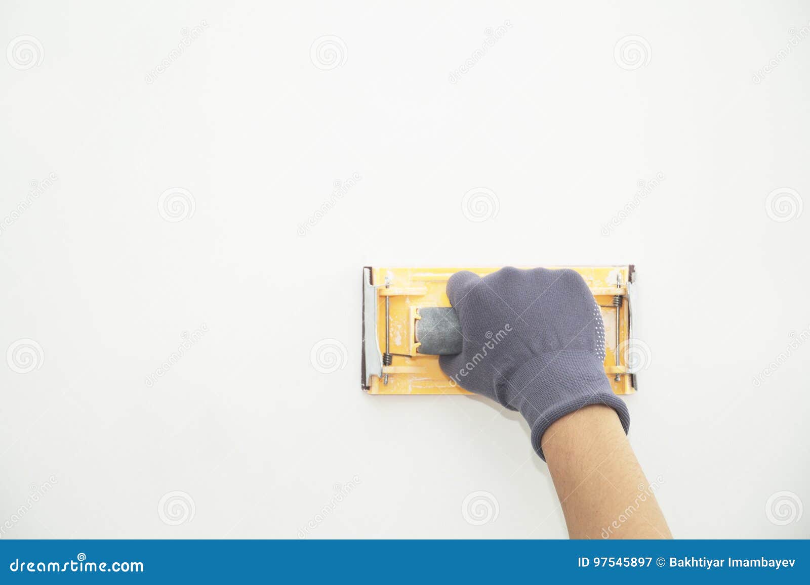 Hand Grinding Wall with Sandpaper Stock Image - Image of priming ...