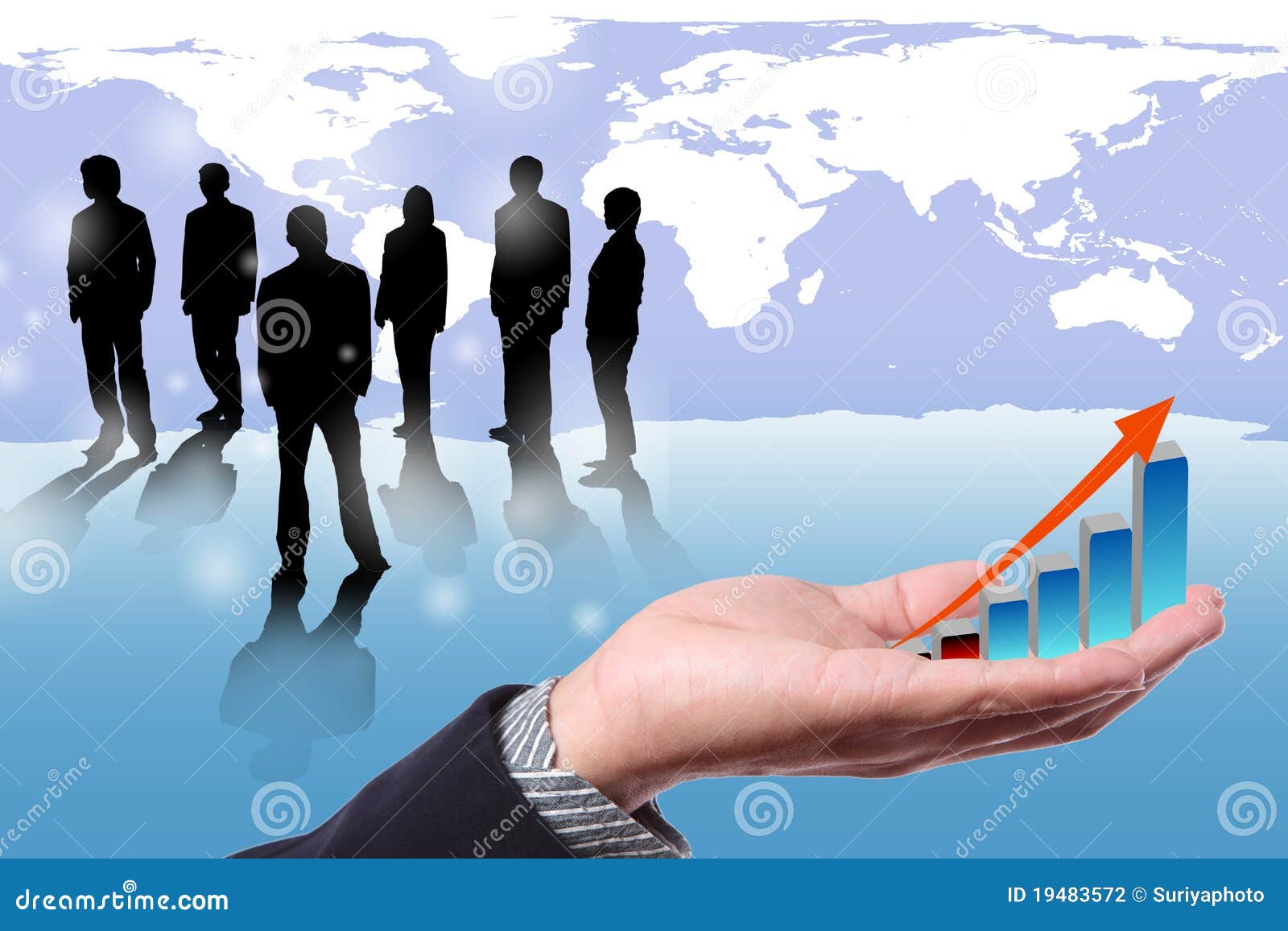 Hand with Growing Graph and People Standing Stock Photo - Image of ...
