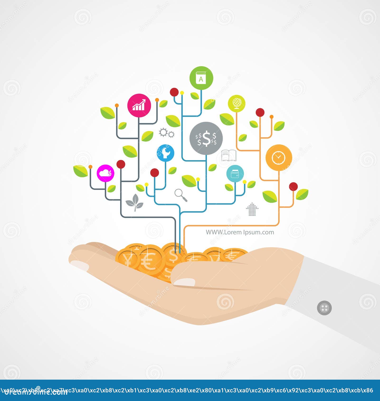 Hand Growth Tree Idea Connected Circles, Integrated Flat Icons Stock ...