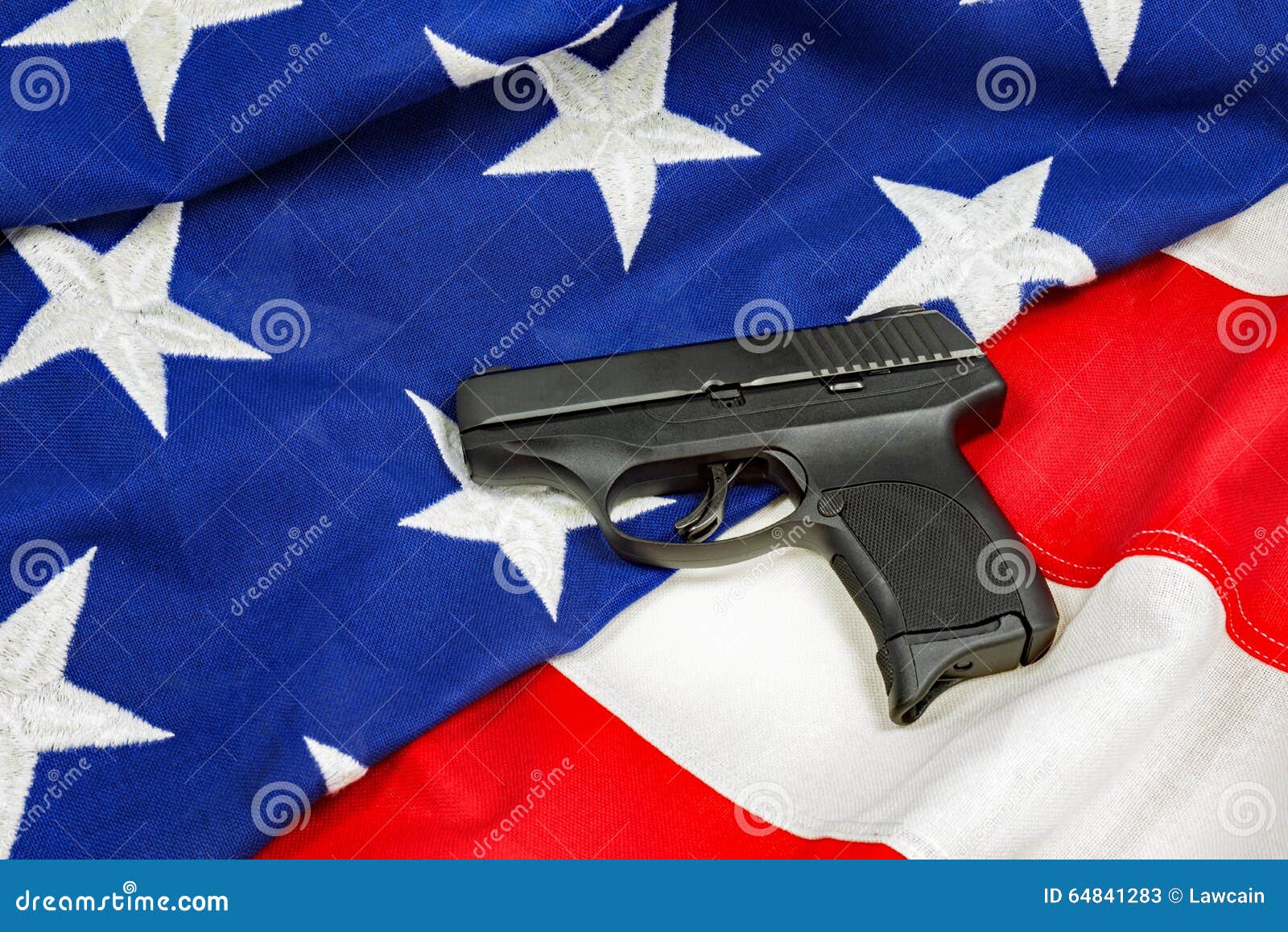 Hand Gun on American Flag stock image. Image of flag - 64841283