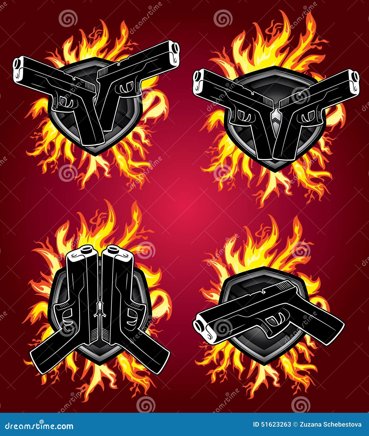 Pistol Glock Gun Vector Illustration. 9 Caliber. Pistol Emblem Logo ...