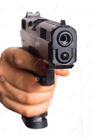 Hand gun pointed on you stock photo. Image of arrest - 22837198
