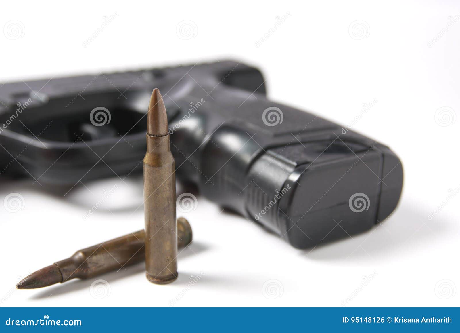 Hand Gun Sitting With M-16 Bullets Isolated On White Stock Photo ...