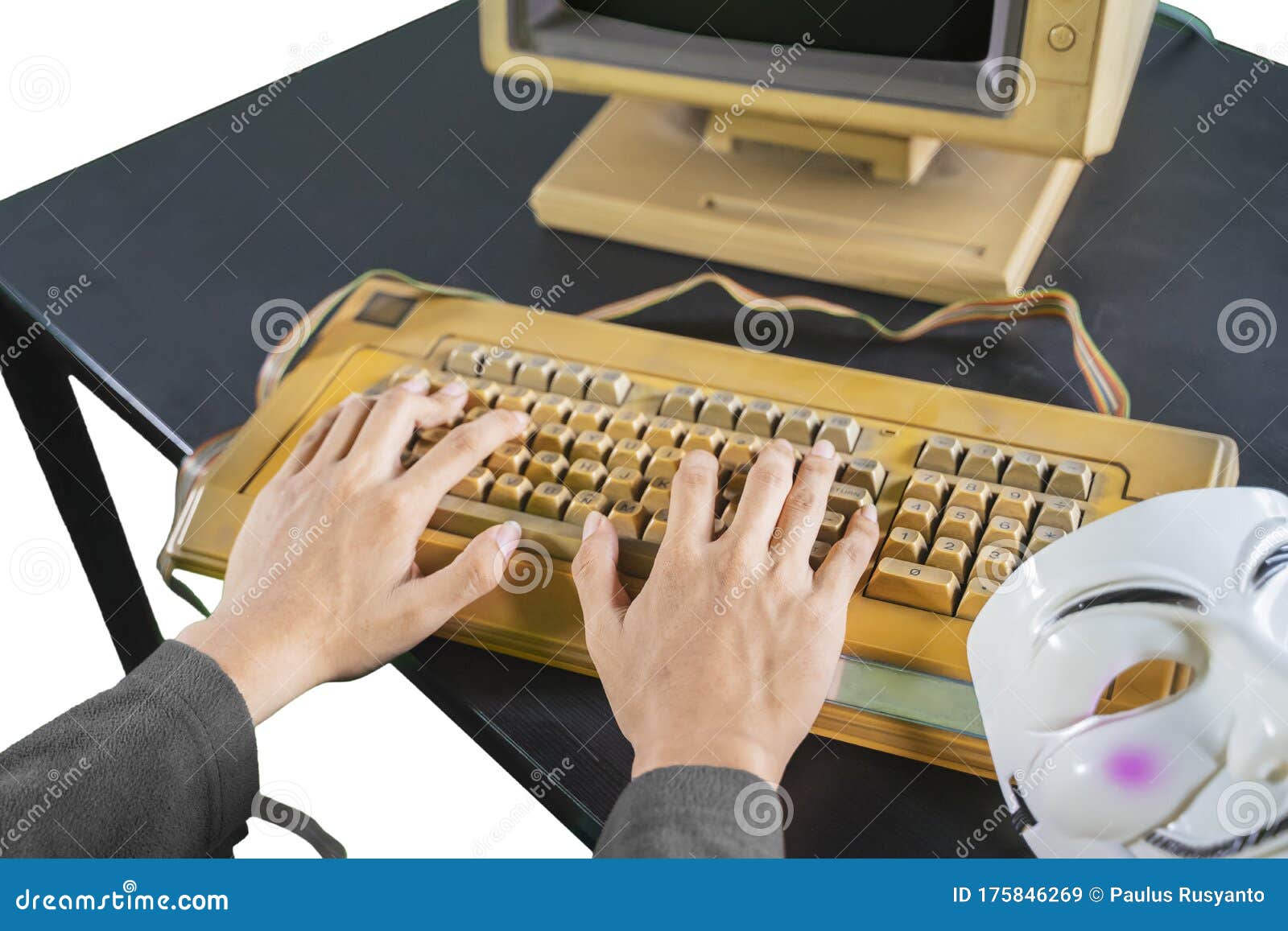 Hand Of Hacker Typing On Keyboard With Clown Mask Stock Image Image