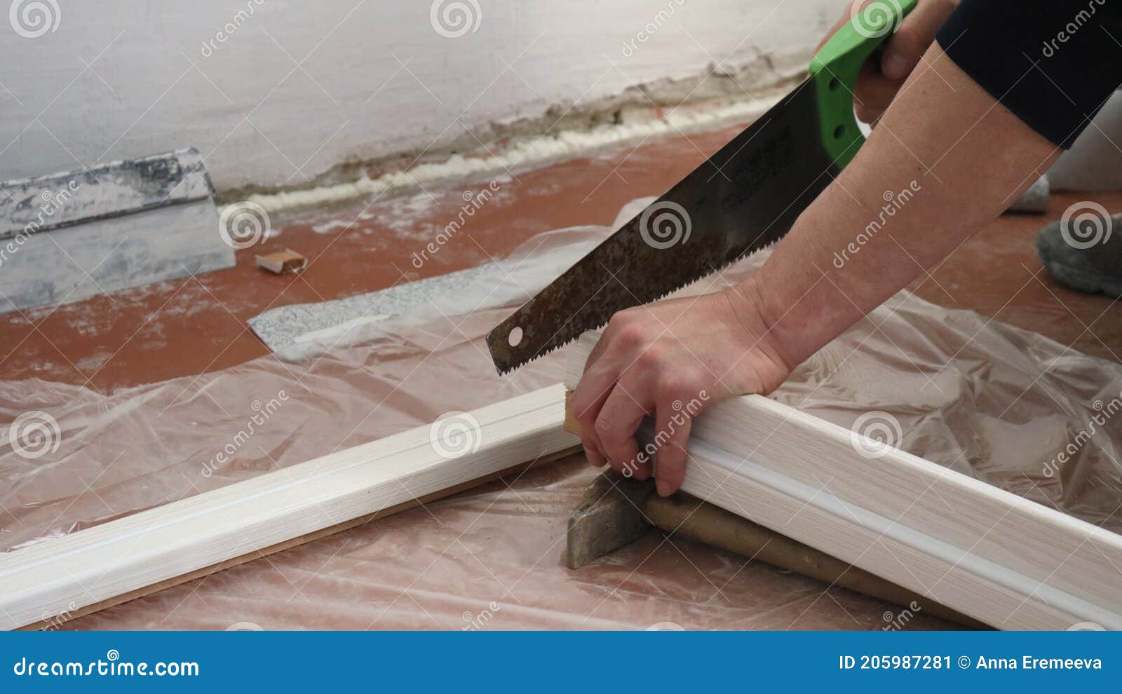 Hand Hacksaw in the Carpentry Process Stock Image - Image of ...