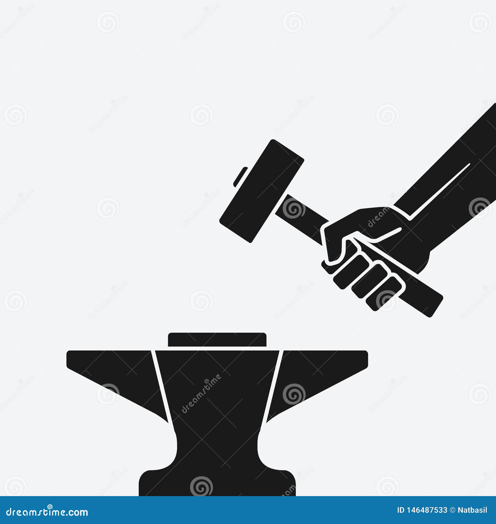 Hand with the Hammer Above Anvil Stock Vector - Illustration of power ...