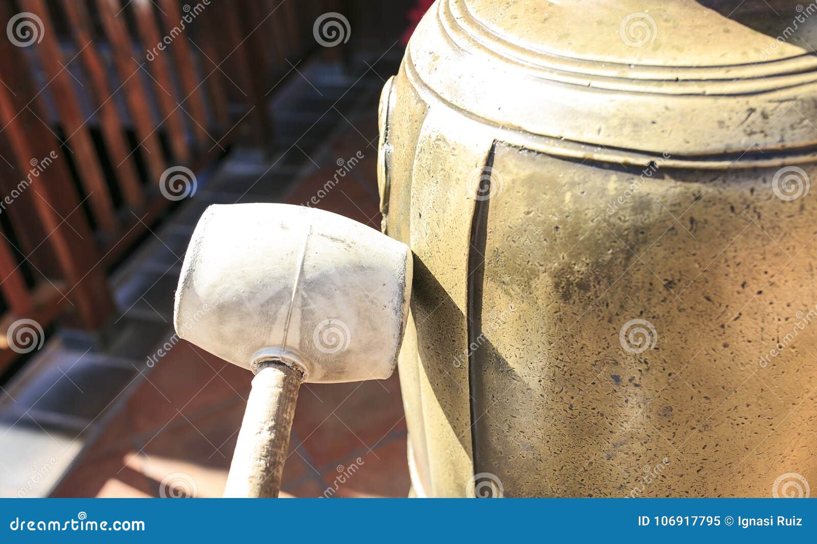Hand with a Hammer with a Bell Stock Image - Image of caution, alarm ...