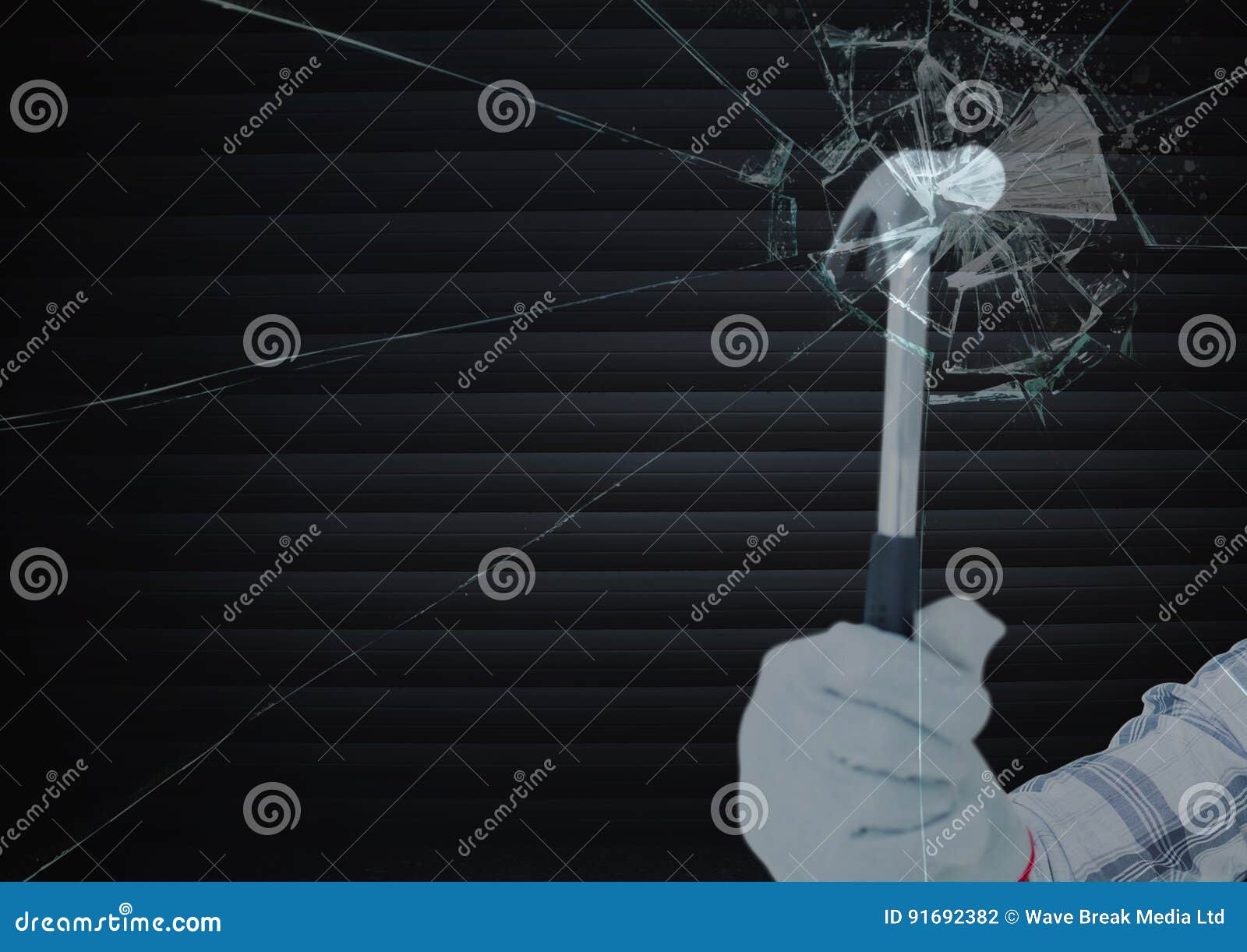 Hand with Hammer Breaking the Screen in Front of Blind Stock Photo ...