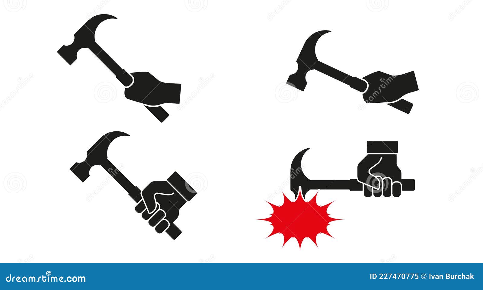 Hand with Hammer Icon Set. Vector Illustration Stock Vector ...