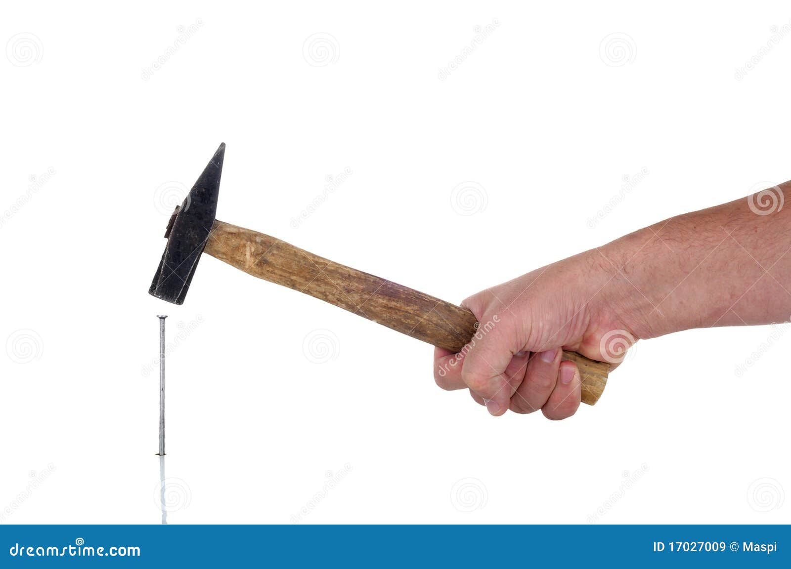 Hand with hammer, nailing stock image. Image of making - 17027009