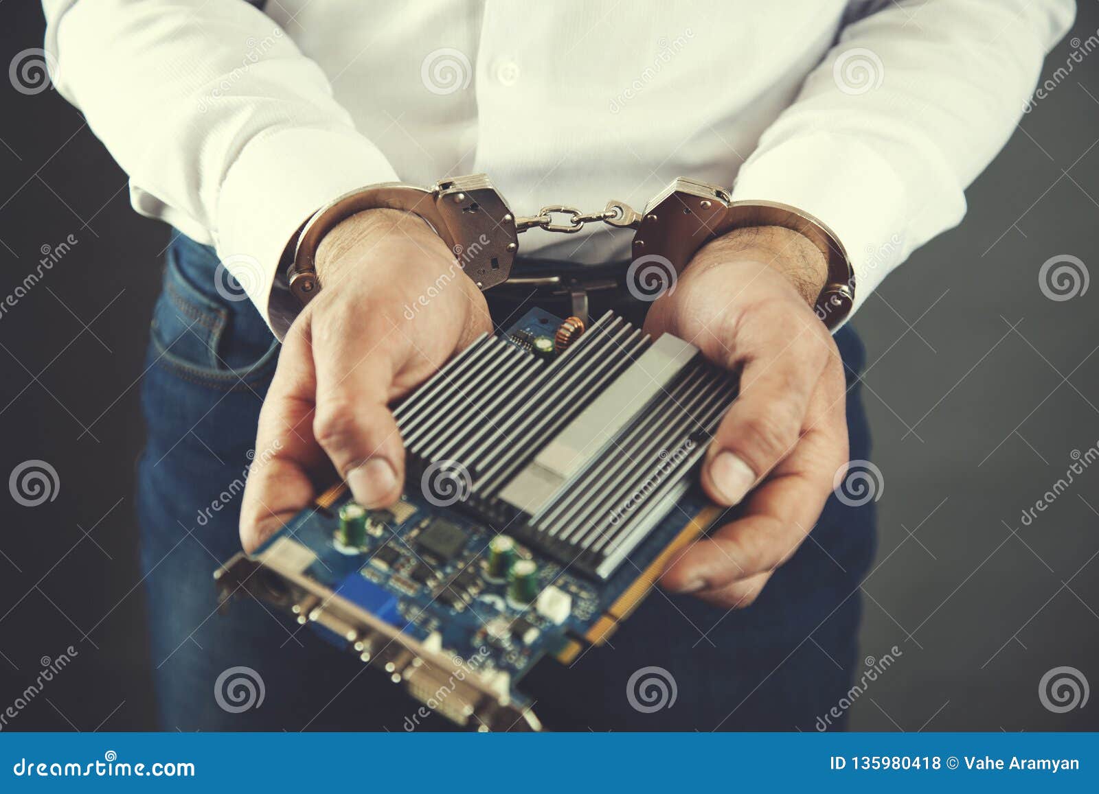 Hand Handcuffs with Computer Processor Stock Photo - Image of handcuffs ...