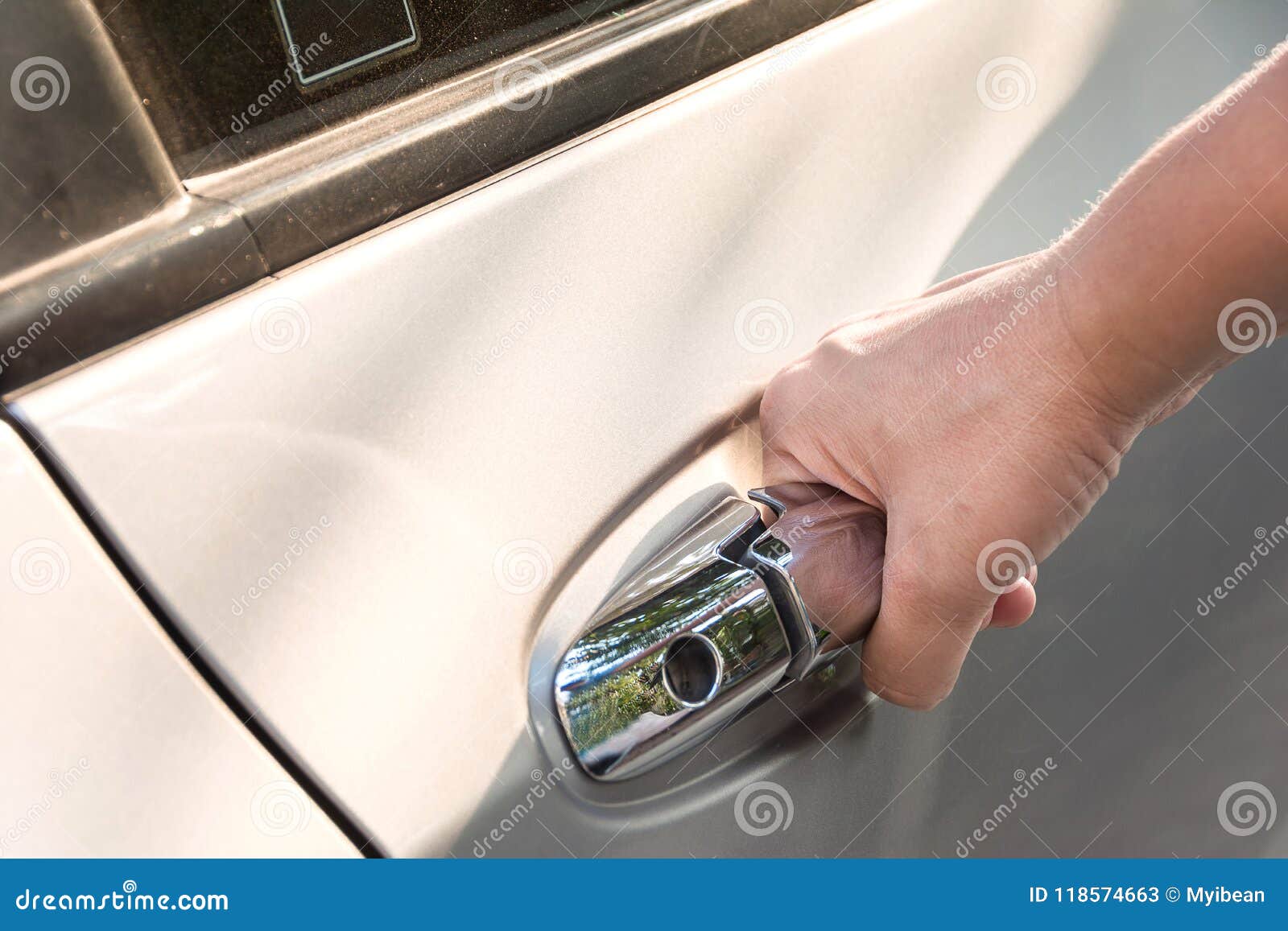 Hand on Handle Opening a Car Door Stock Image - Image of female ...
