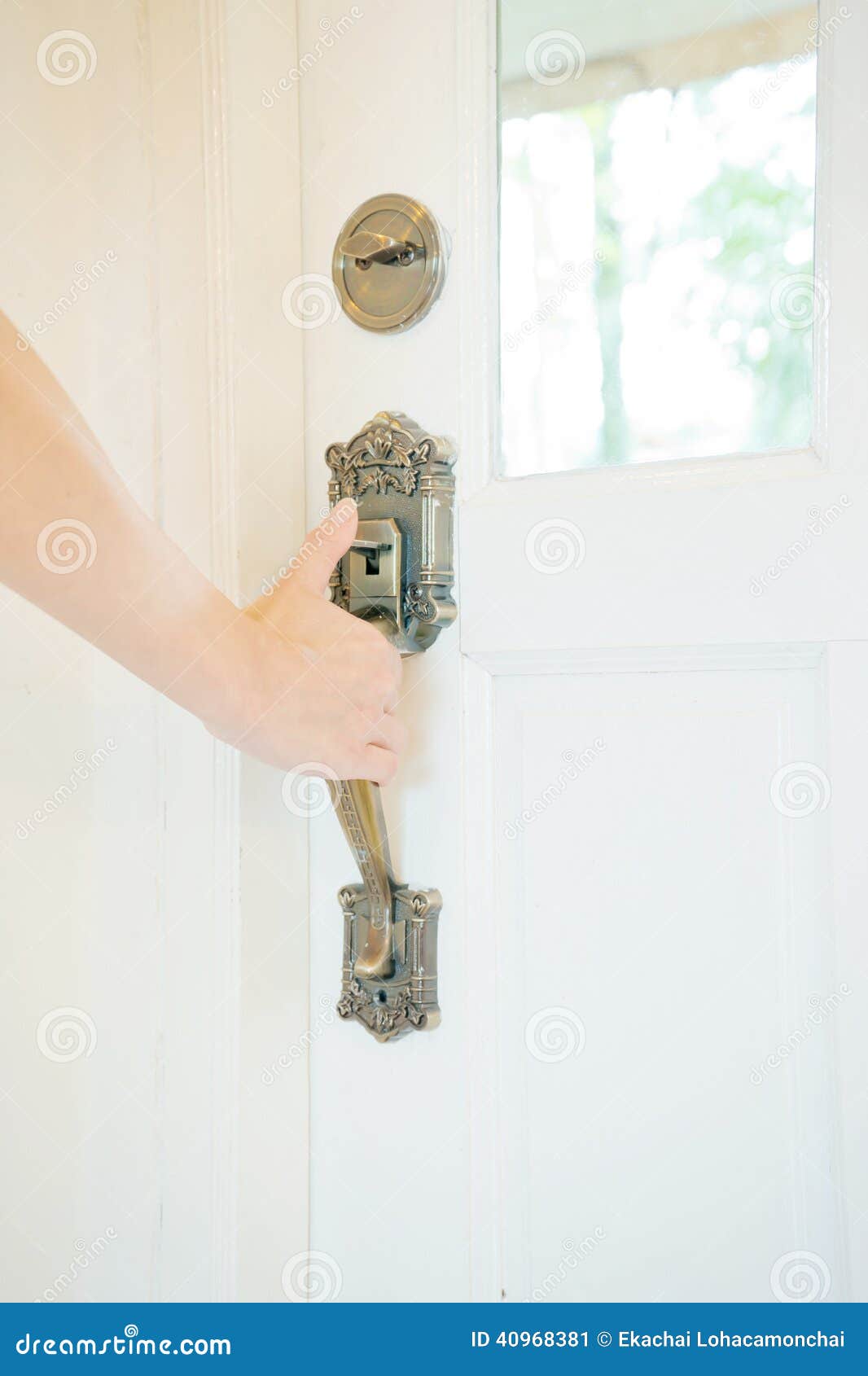 Hand on a Handle Wooden Door To Open Stock Image - Image of keyhole ...