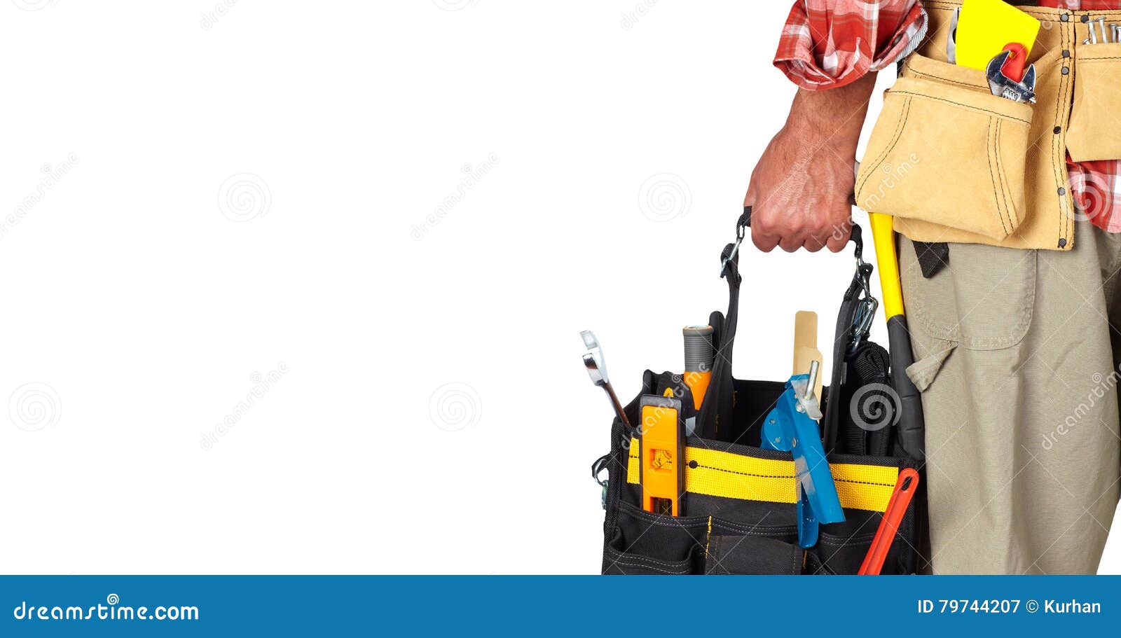 Hand of Handyman with a Tool Bag. Stock Image - Image of plumber ...