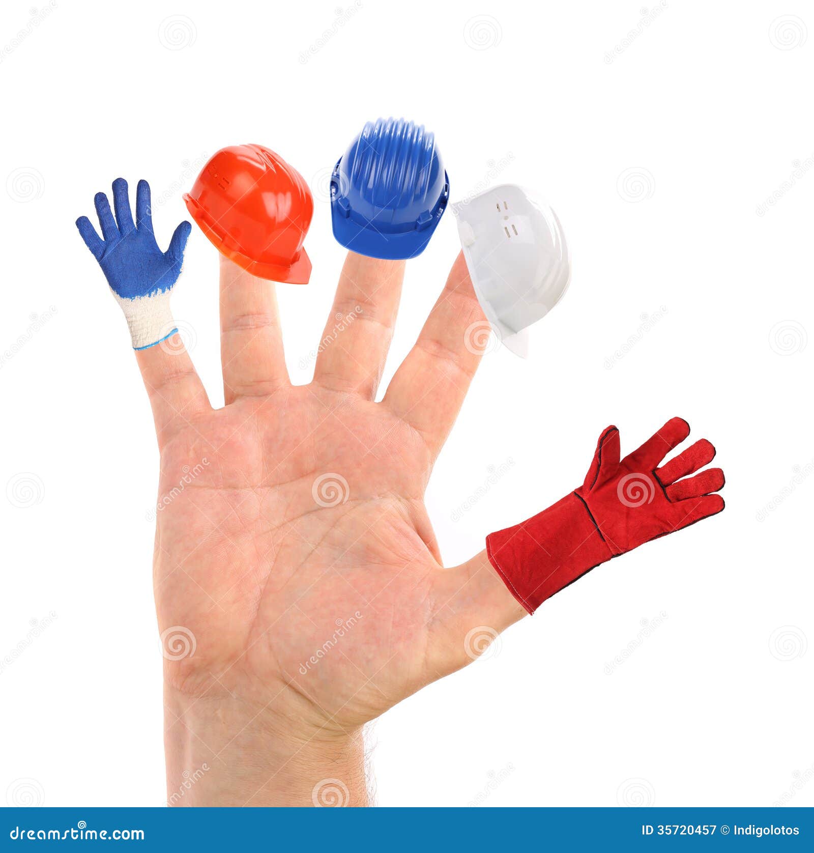 Hand with Hard Hat on Fingers. Stock Image - Image of helm, hard: 35720457