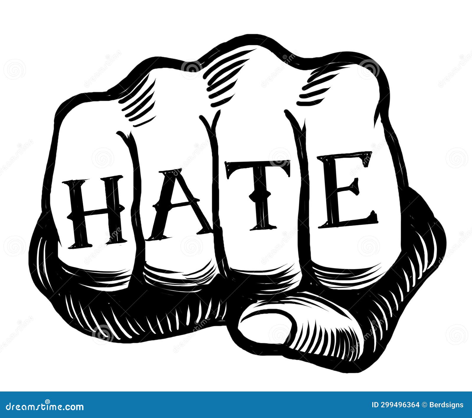 Hand with a HATE tattoo stock illustration. Illustration of black ...