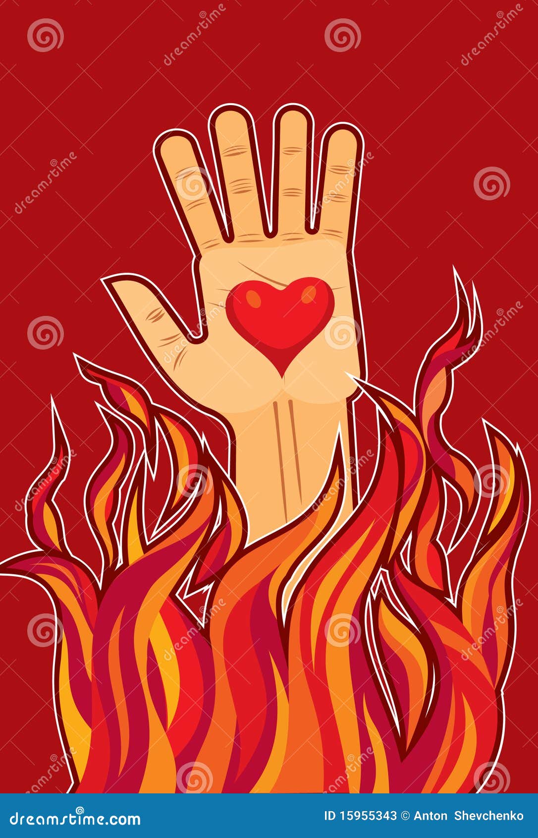 Hand with heart aflame stock vector. Illustration of modern - 15955343