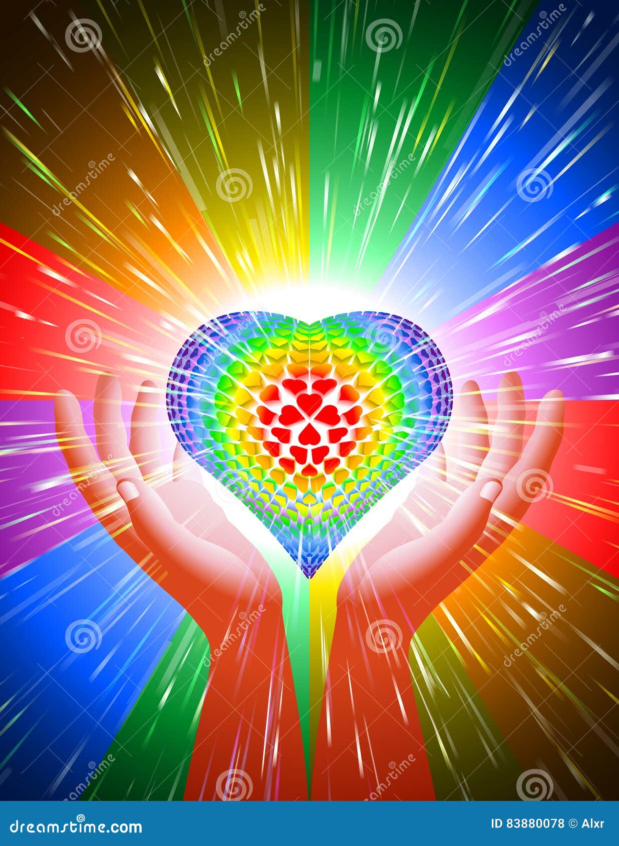 Hand Heart Light Beam Magic Power Love Background Rainbow Lgbt Stock