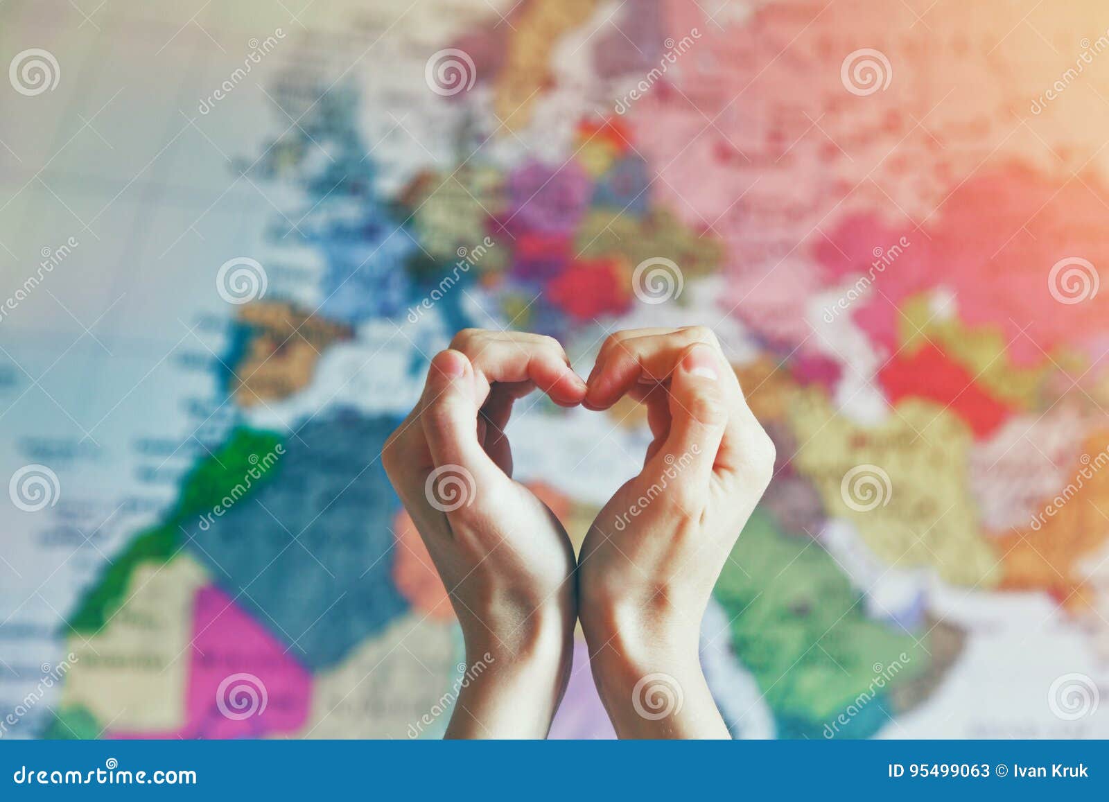 Hand in Heart Shape with Love on World Map Stock Image - Image of ...