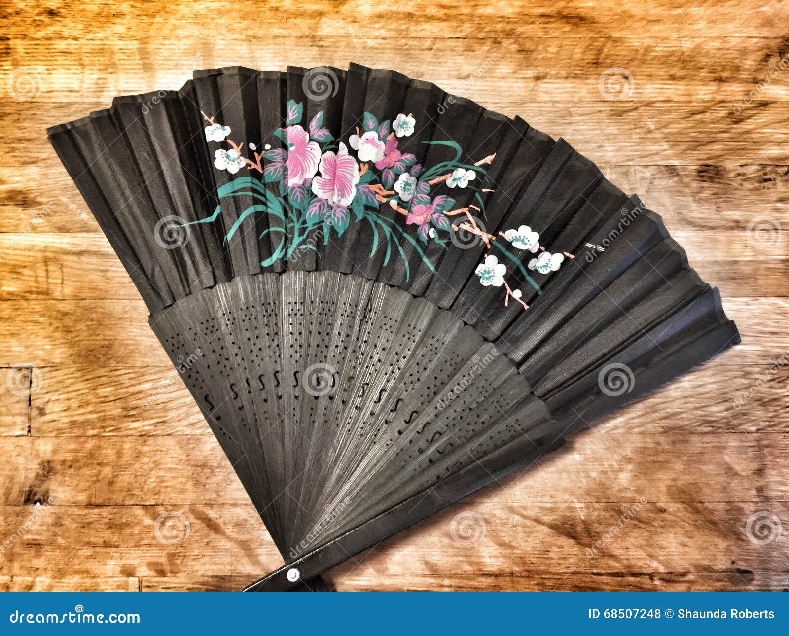 Hand held fan stock photo. Image of black, hand, flowers - 68507248