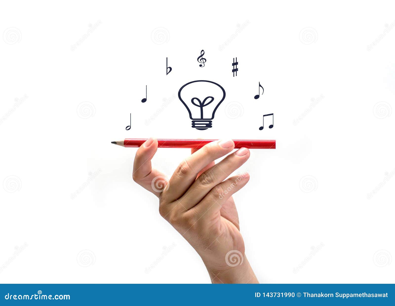 Hand Held Pencil with Note Music Isolated on White Background ...