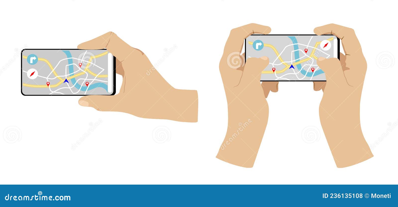 Hand-held Telephone with Map and Marker. Mobile Gps Navigation and ...