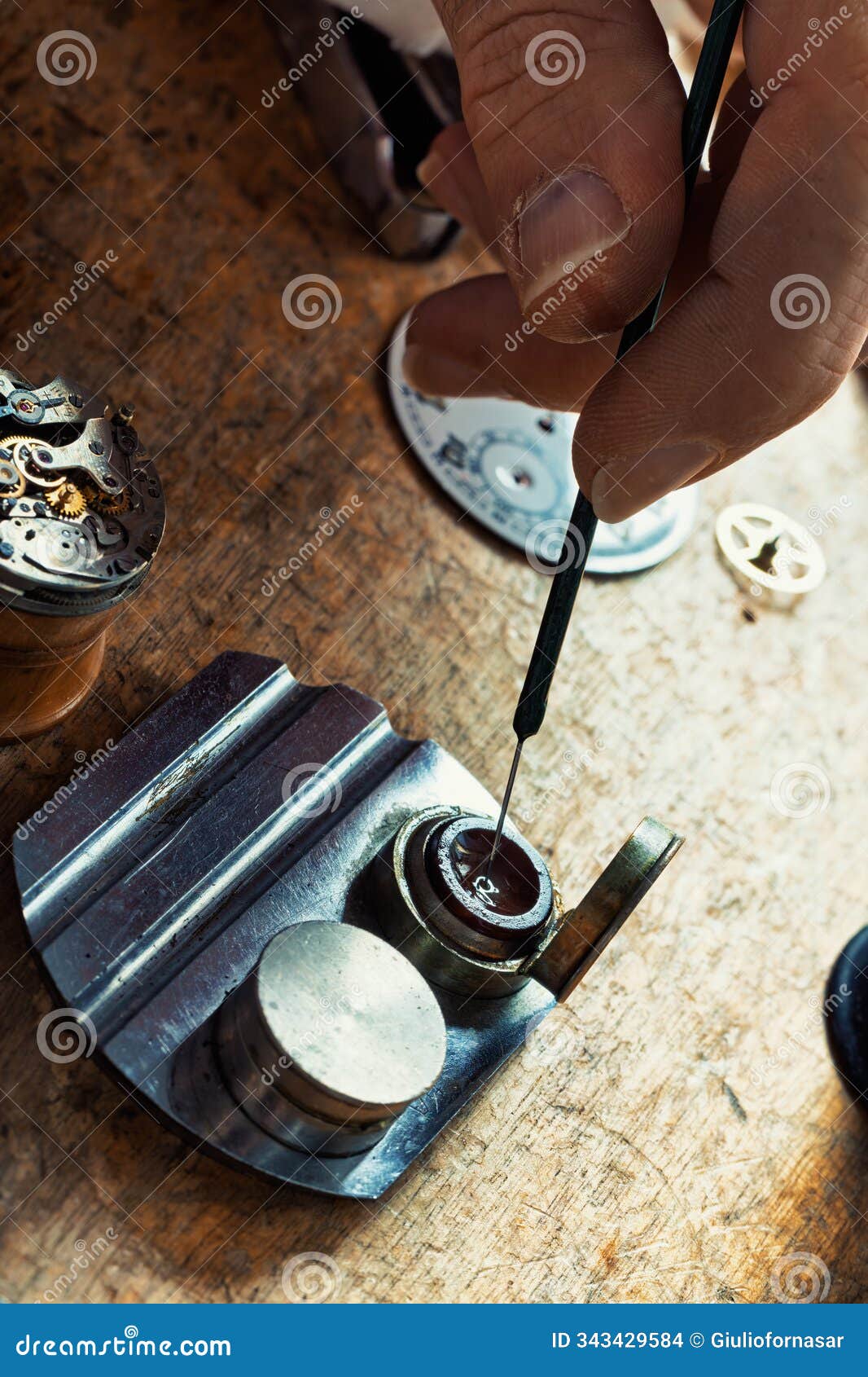Delicate Lubricant Application by Skilled Watchmaker’s Hand Stock Photo ...