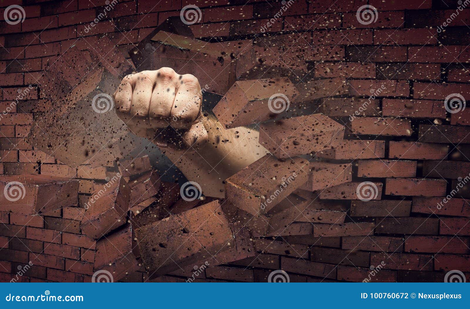 Hand Het Breken Door De Muur Gemengde Media Stock Foto - Image of ...