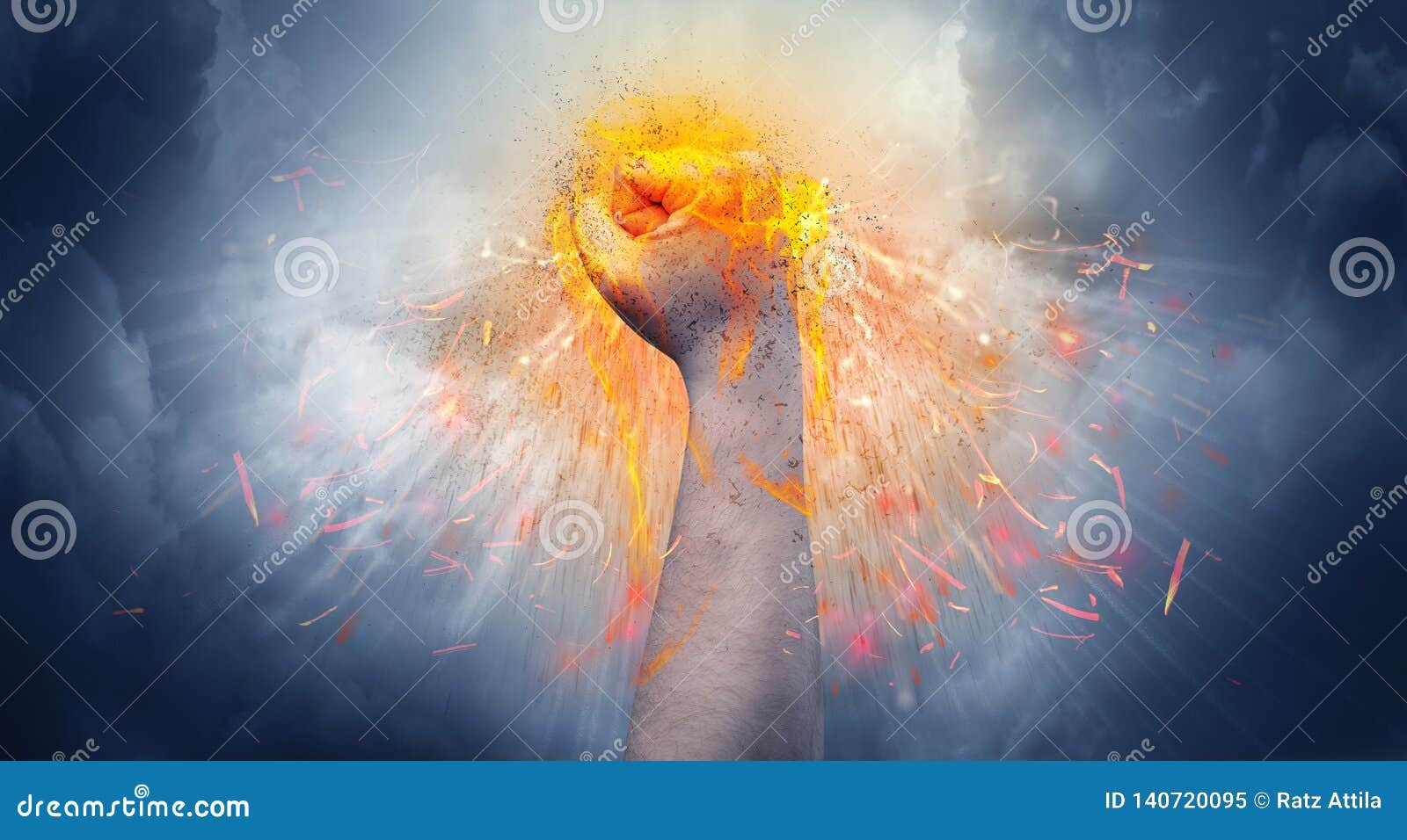 Hand Hits Intense and Makes Fire Stock Image - Image of blow, dismiss ...