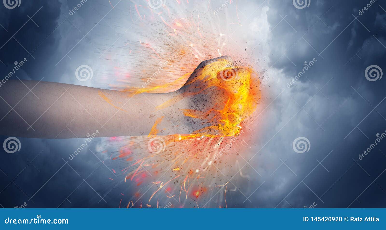 Hand Hits Intense and Makes Fire Stock Photo - Image of failure ...